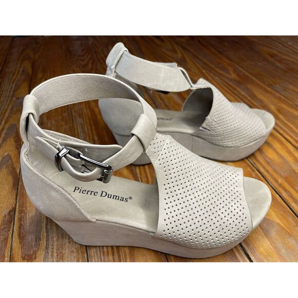 Pierre Dumas | Shoes | Pierre Dumas Beige Perforated Wedge Sandals Size ...